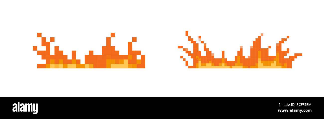 Mosaic pixel fire icons with bright flames in a 8 bit retro style for ...