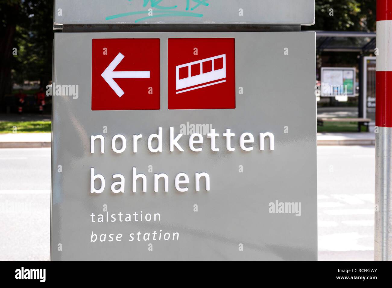 Schild, Nordkettenbahnen Talstation, Innsbruck, Tirol // Sign ...