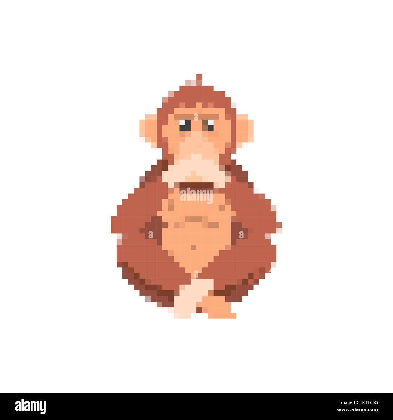 Mosaic pixel art monkey icon with playful expressions in retro game ...
