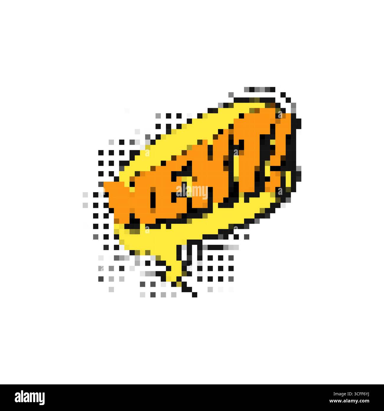 Mosaic pixel art "next!" comic bubble with dynamic text style in bright ...