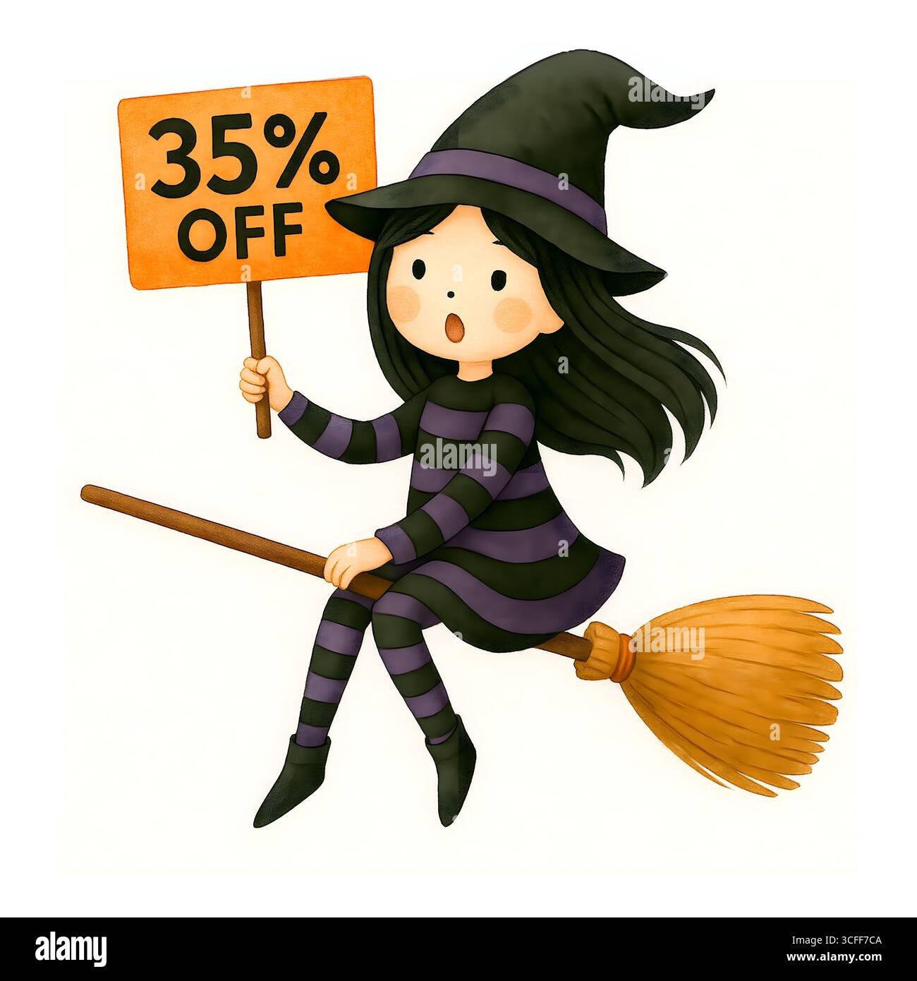 Cute Halloween Witch Holding Promotion Sign Illustration, Spooky ...