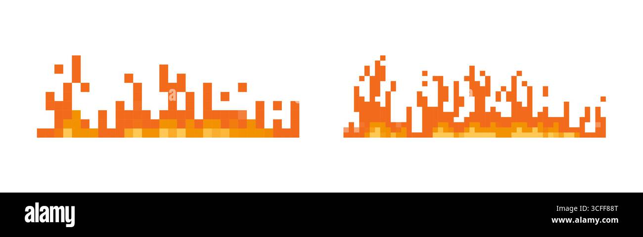 Mosaic pixel art flames in vibrant retro style for games and digital ...