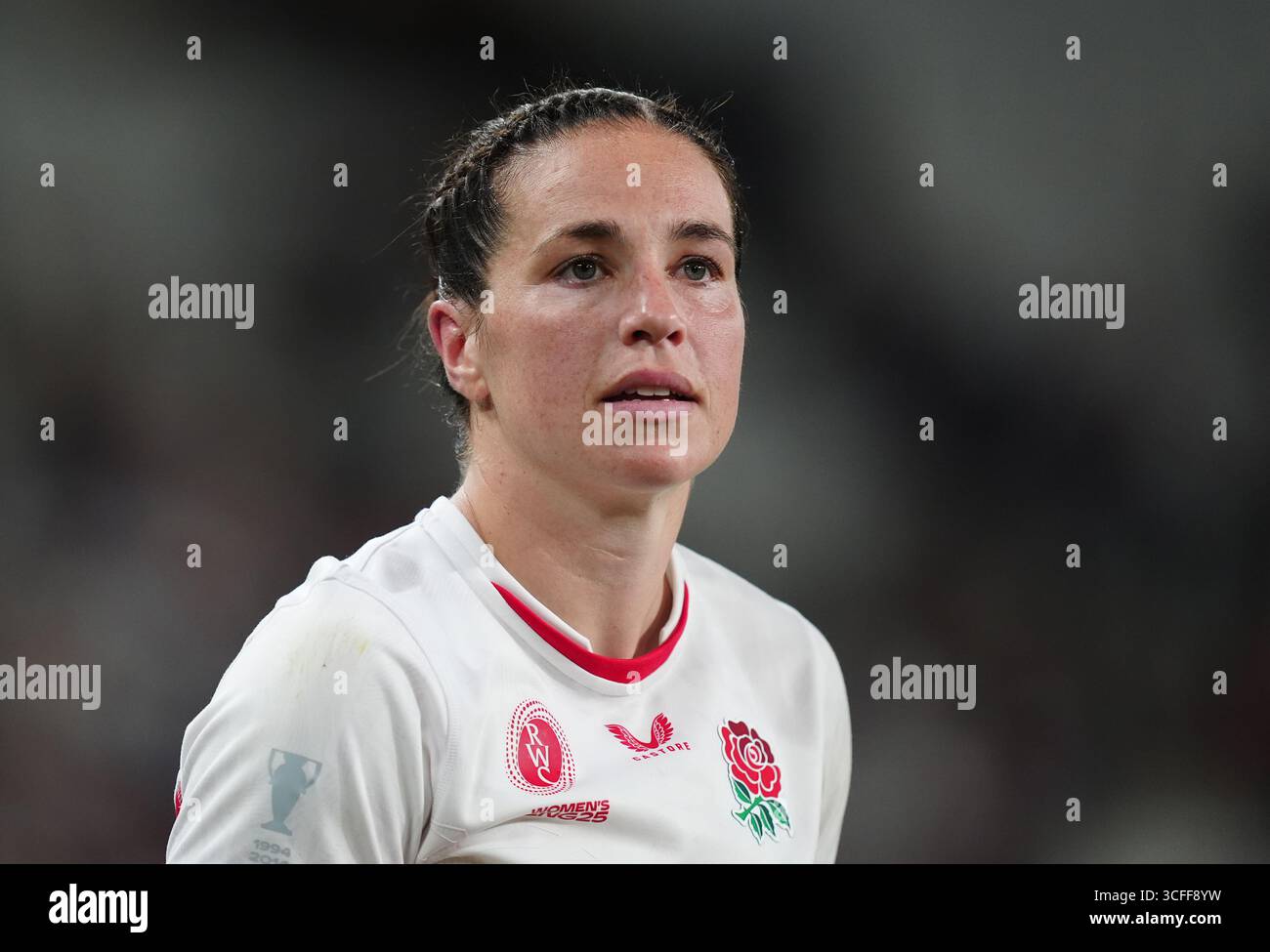 England's Emily Scarratt on the pitch after the Women's Rugby World Cup ...