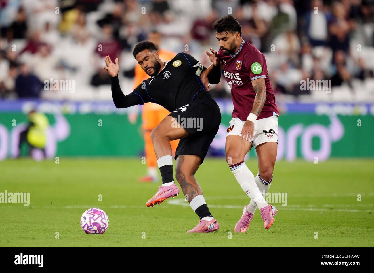 Chelsea's Reece James (left) and West Ham United's Lucas Paqueta (right ...