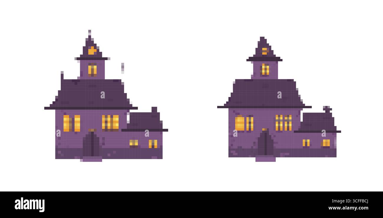 Pixel art haunted house design for halloween themed projects Stock ...