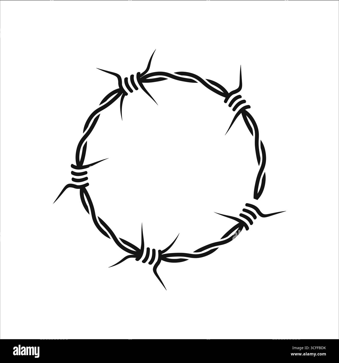 Wire circle with barbed frame in twisted design for symbol of security ...