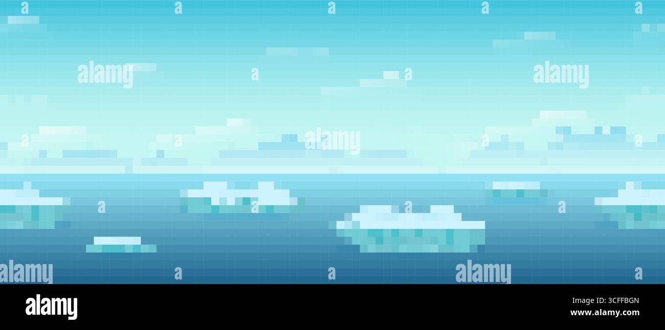 Pixel art landscape with two separated cliffs over blue sky Stock ...