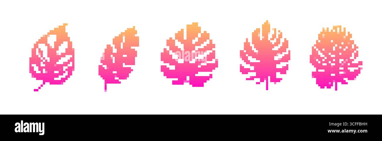 Mosaic style pixel art leaves in vibrant gradient colors featuring ...