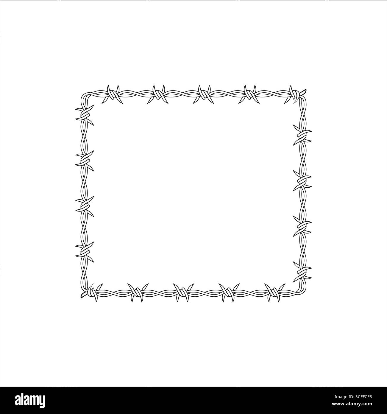 Barbed wire square frame emphasizing security and restriction in simple ...