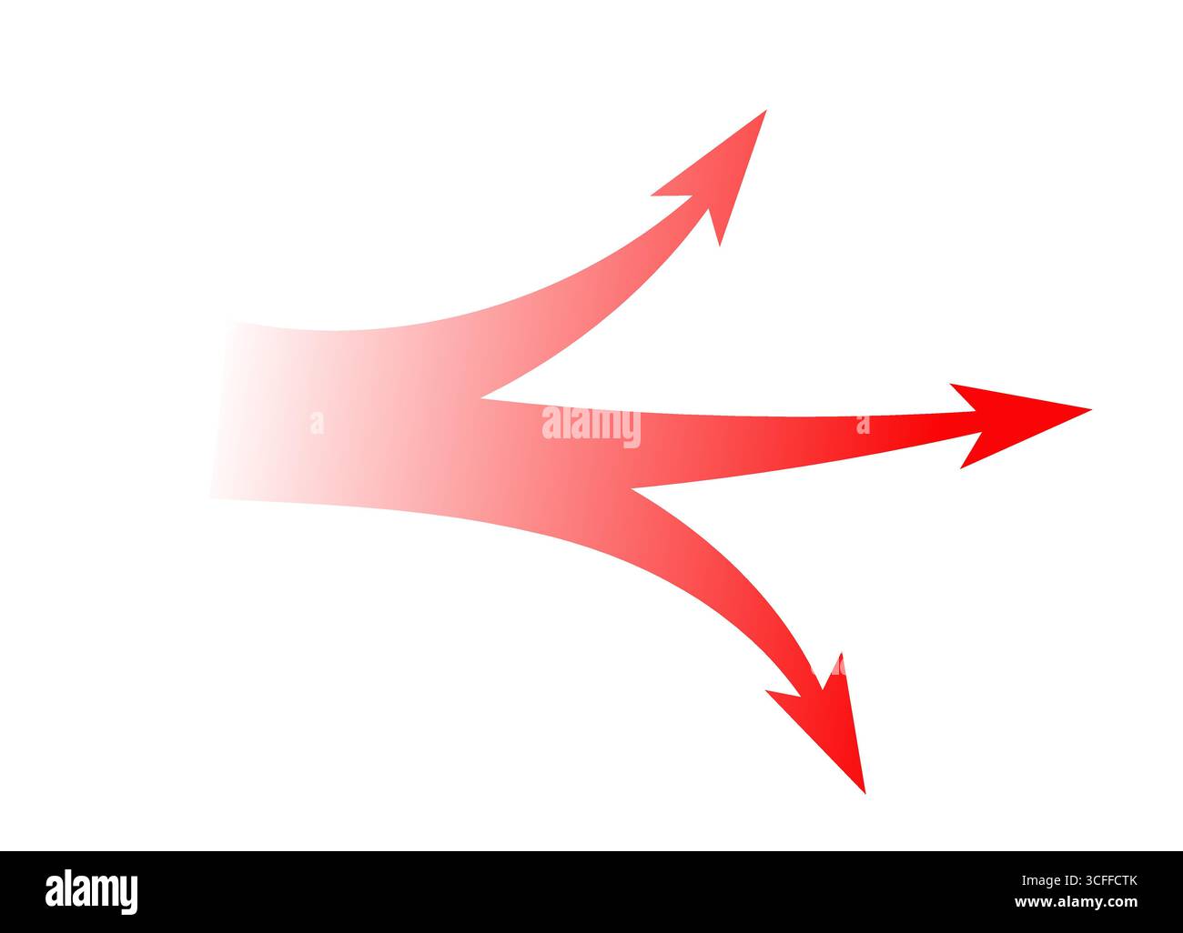 Bold red arrow design showing split path for dynamic motion and ...