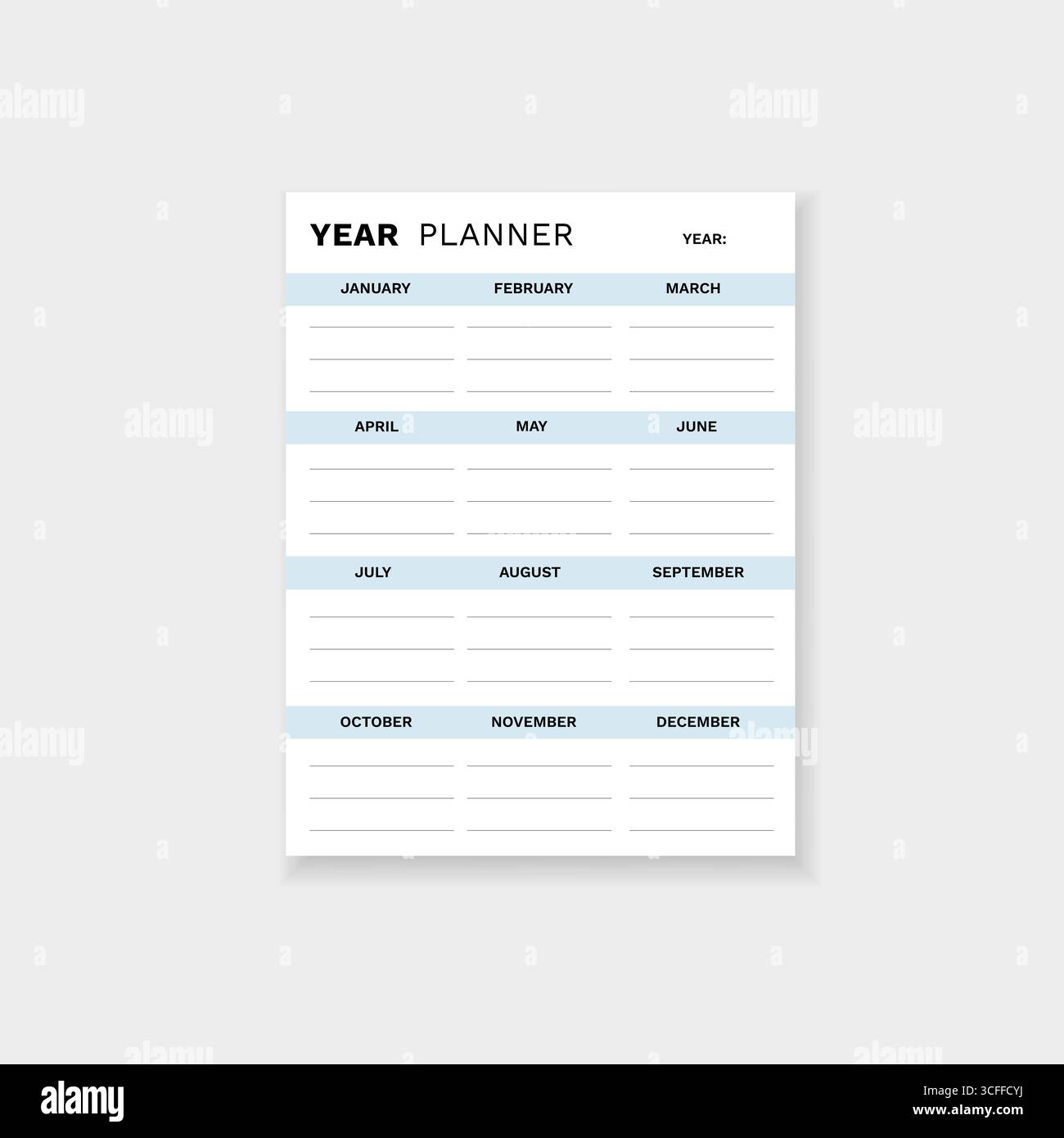 Yearly planner form with minimalist layout for organizing important ...