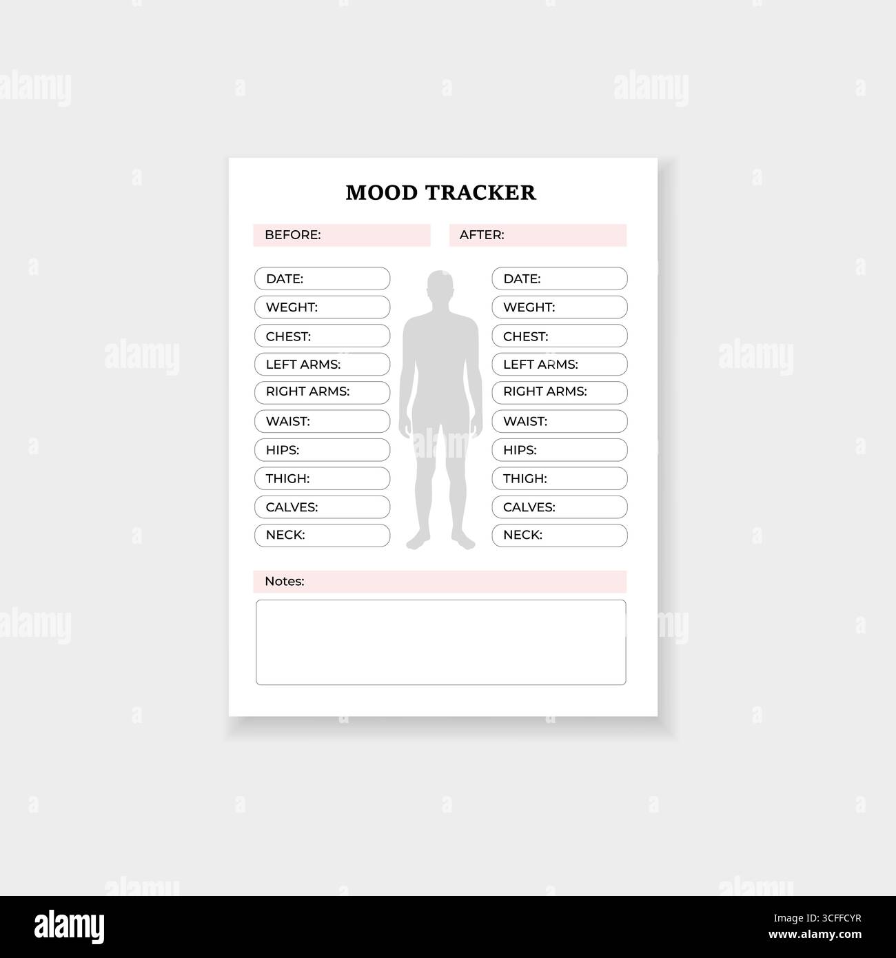 Mood tracker form for health and wellness monitoring with space for ...