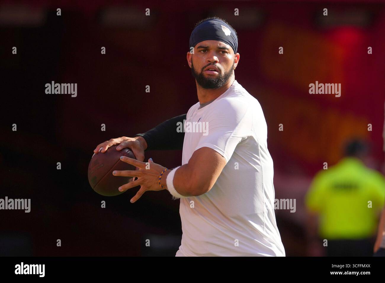 Chicago Bears quarterback Caleb Williams warms up before a preseason ...