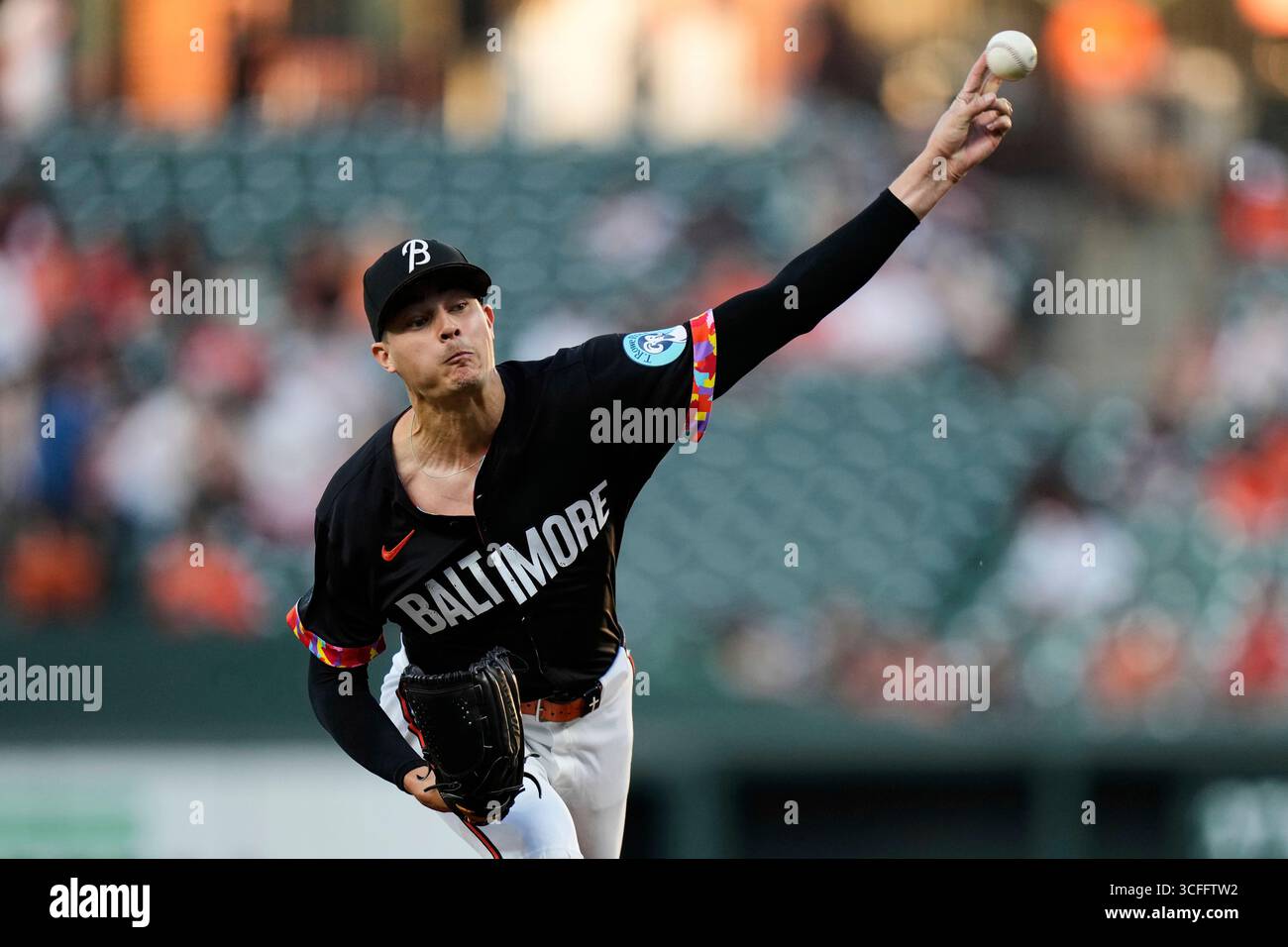 Baltimore Orioles starting pitcher Cade Povich delivers during the ...