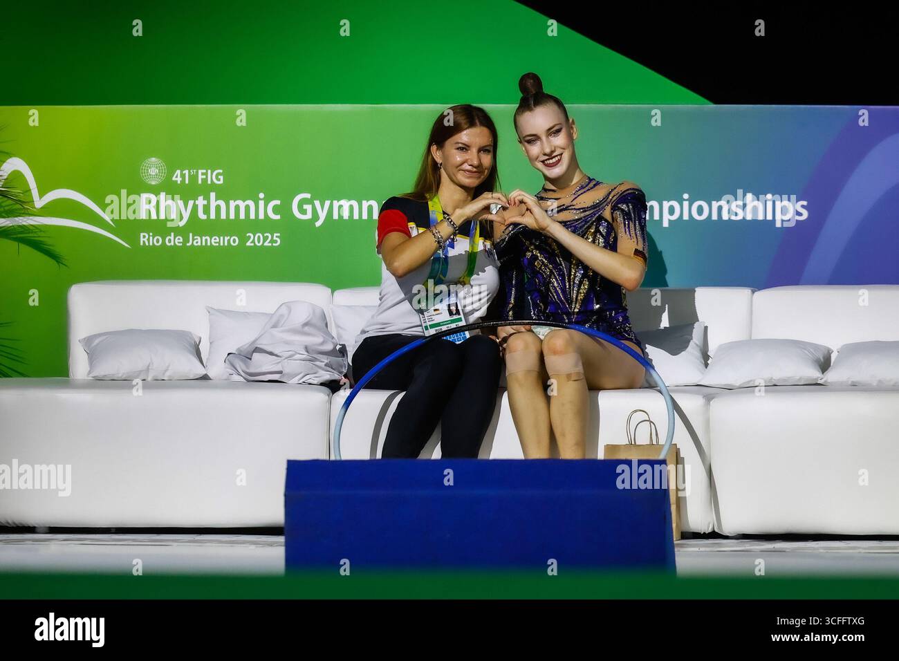Darja Varfolomeev (Germany) with her coach Yulija Raskina at All-Around ...