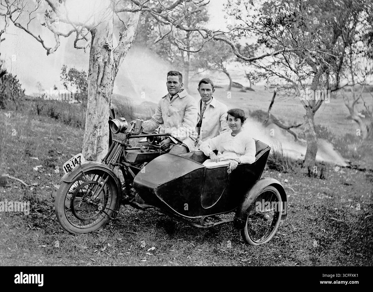 People in a motorcycle and sidecar in the early twenties in Australia ...