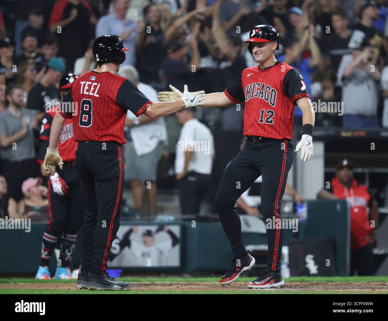Chicago White Sox's Colson Montgomery (12) and Kyle Teel (8) celebrate ...