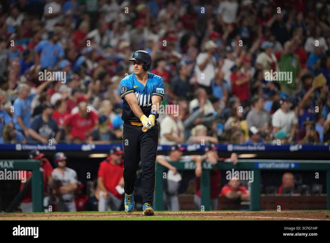 Philadelphia Phillies' J.T. Realmutoreacts after a home run during a ...