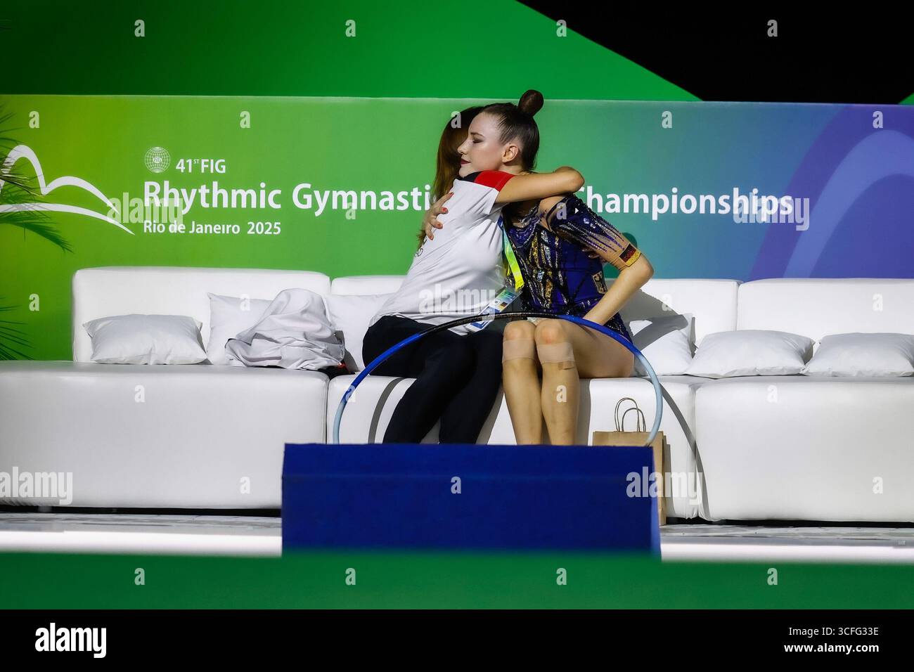 Darja Varfolomeev (Germany) with her coach Yulija Raskina at All-Around ...