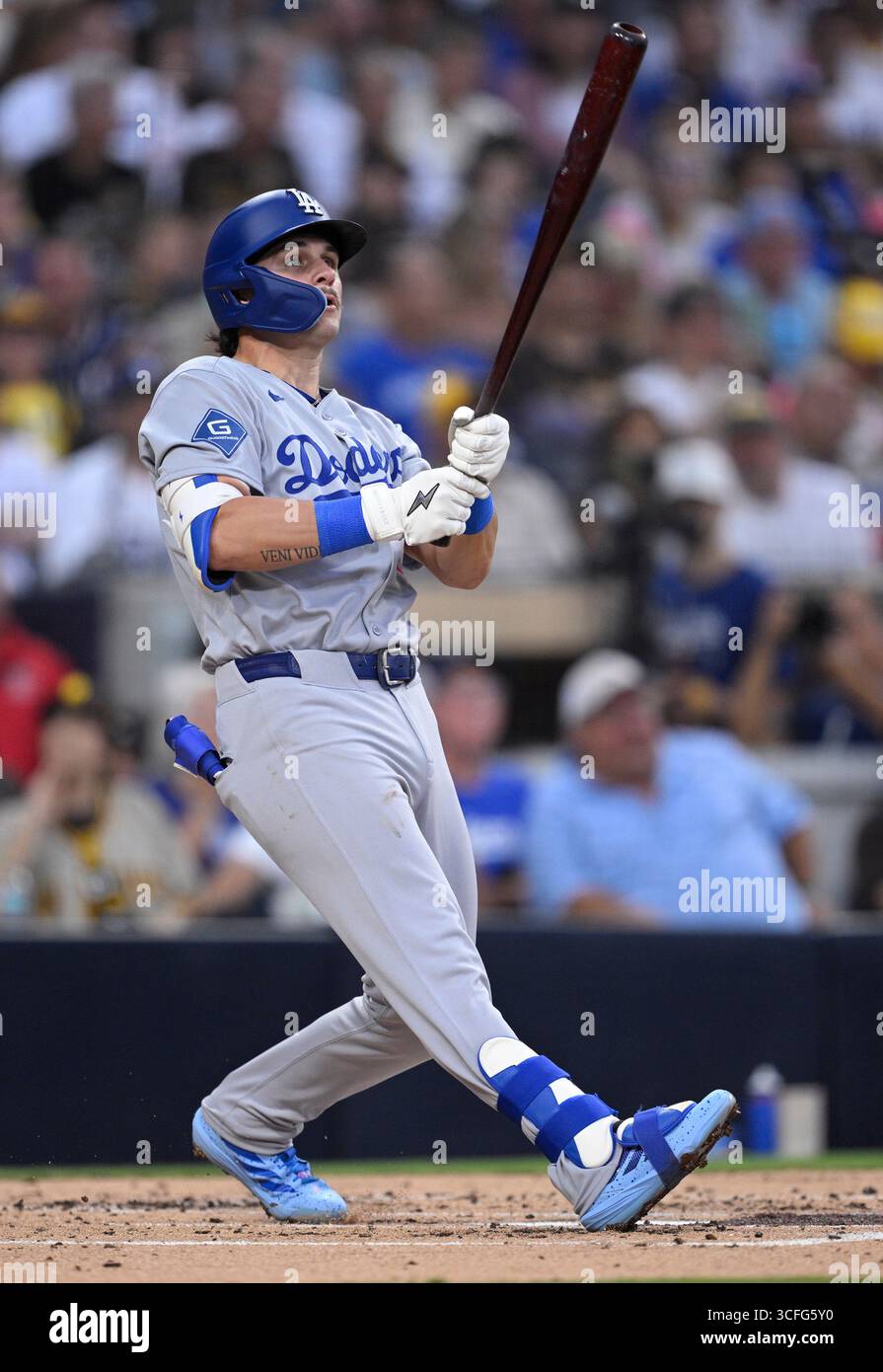 Los Angeles Dodgers' Alex Freeland hits a solo home run during the ...