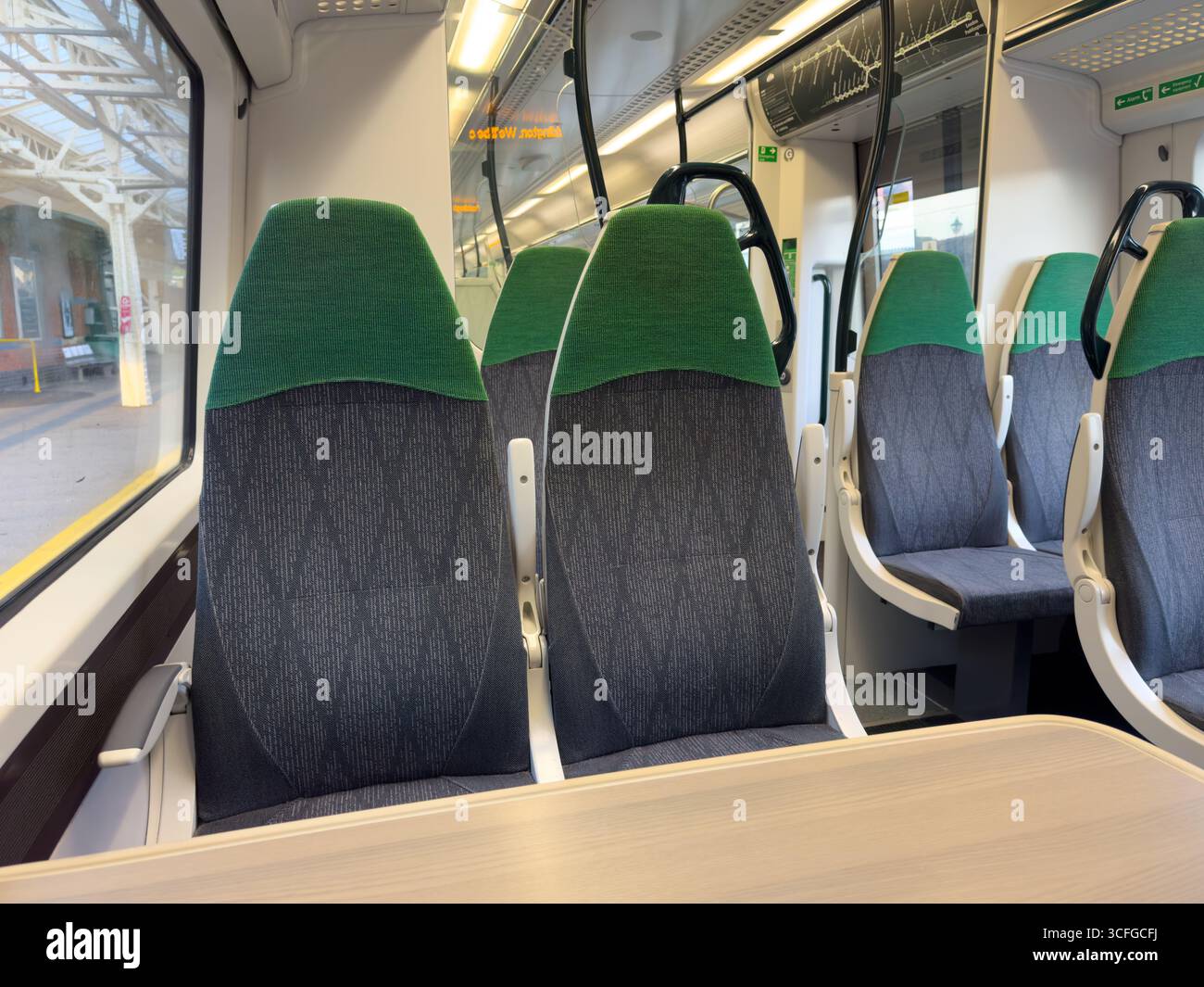 August 2025 Empty seats on a GWR Great Western Railway train carriage ...