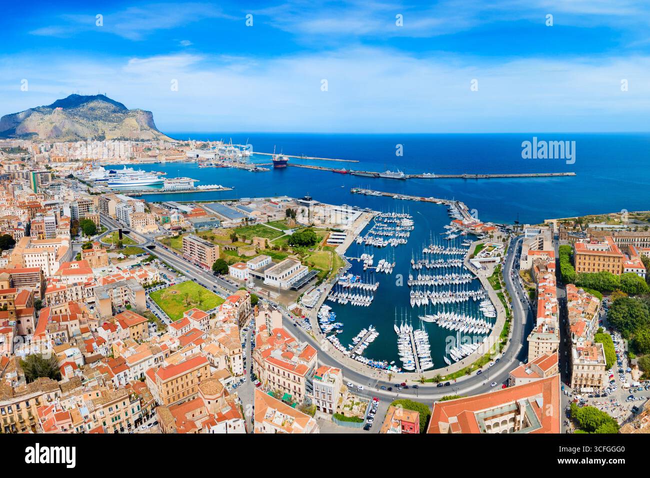 Palermo city port aerial panoramic view. Palermo is the capital of ...