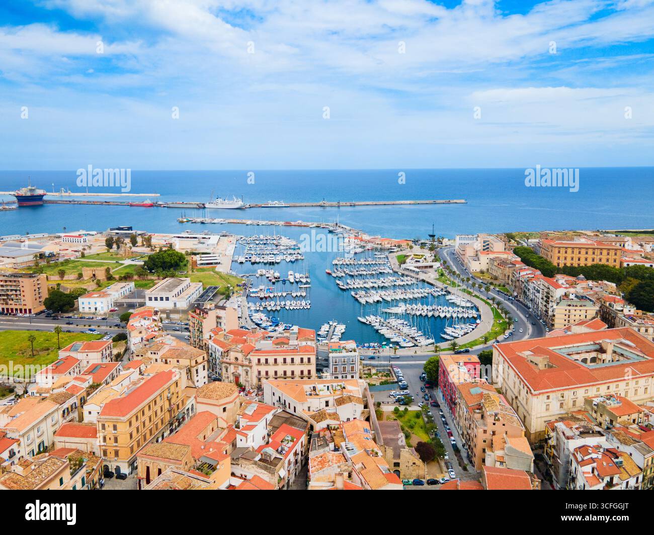 Palermo city port aerial panoramic view. Palermo is the capital of ...