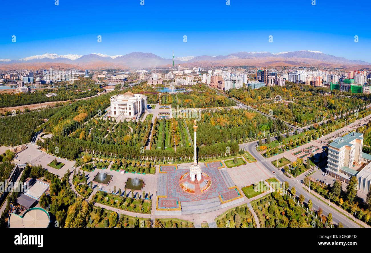Independence Monument, Palace of the Nation and Rudaki Park aerial ...
