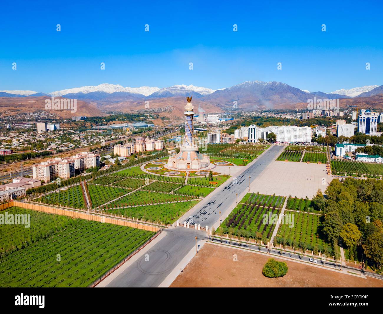 Dushanbe city aerial panoramic view. Dushanbe is the capital city of ...