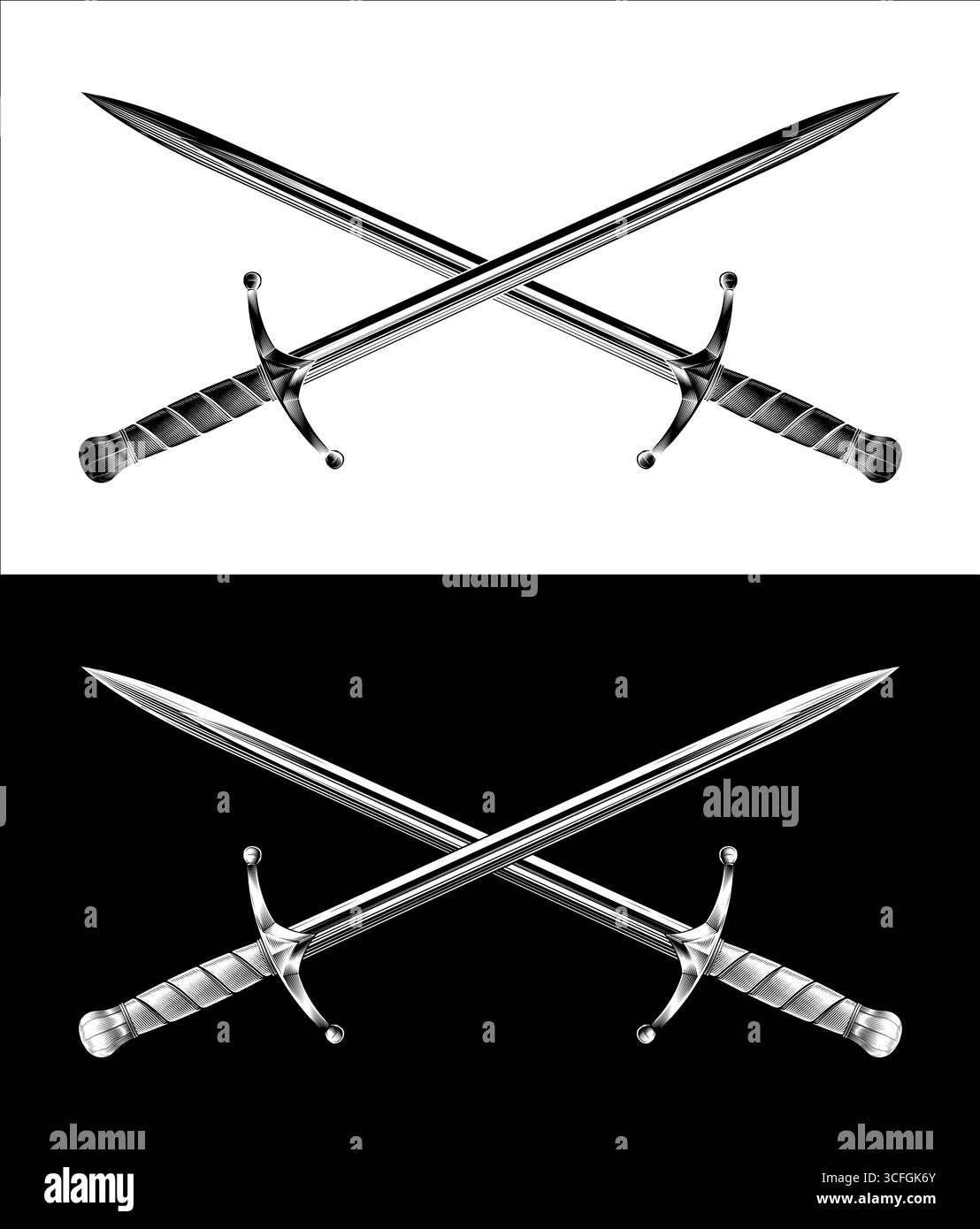 Crossed Medieval Swords Vintage Style Illustration Stock Vector Image ...