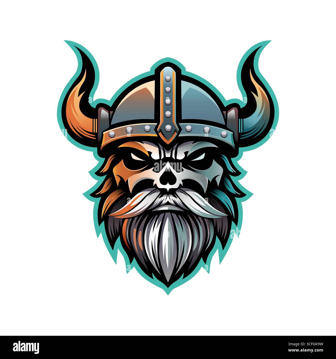 Horned helmet skull logo vector. Strong warrior face illustration ...