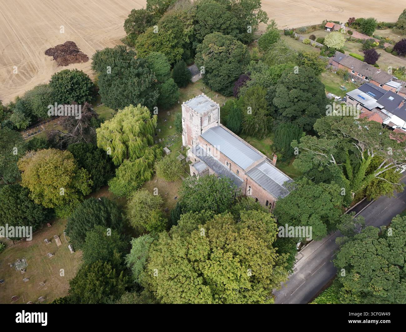aerial view of Sigglesthorne Village, Ancient St Lawrence's Church ...