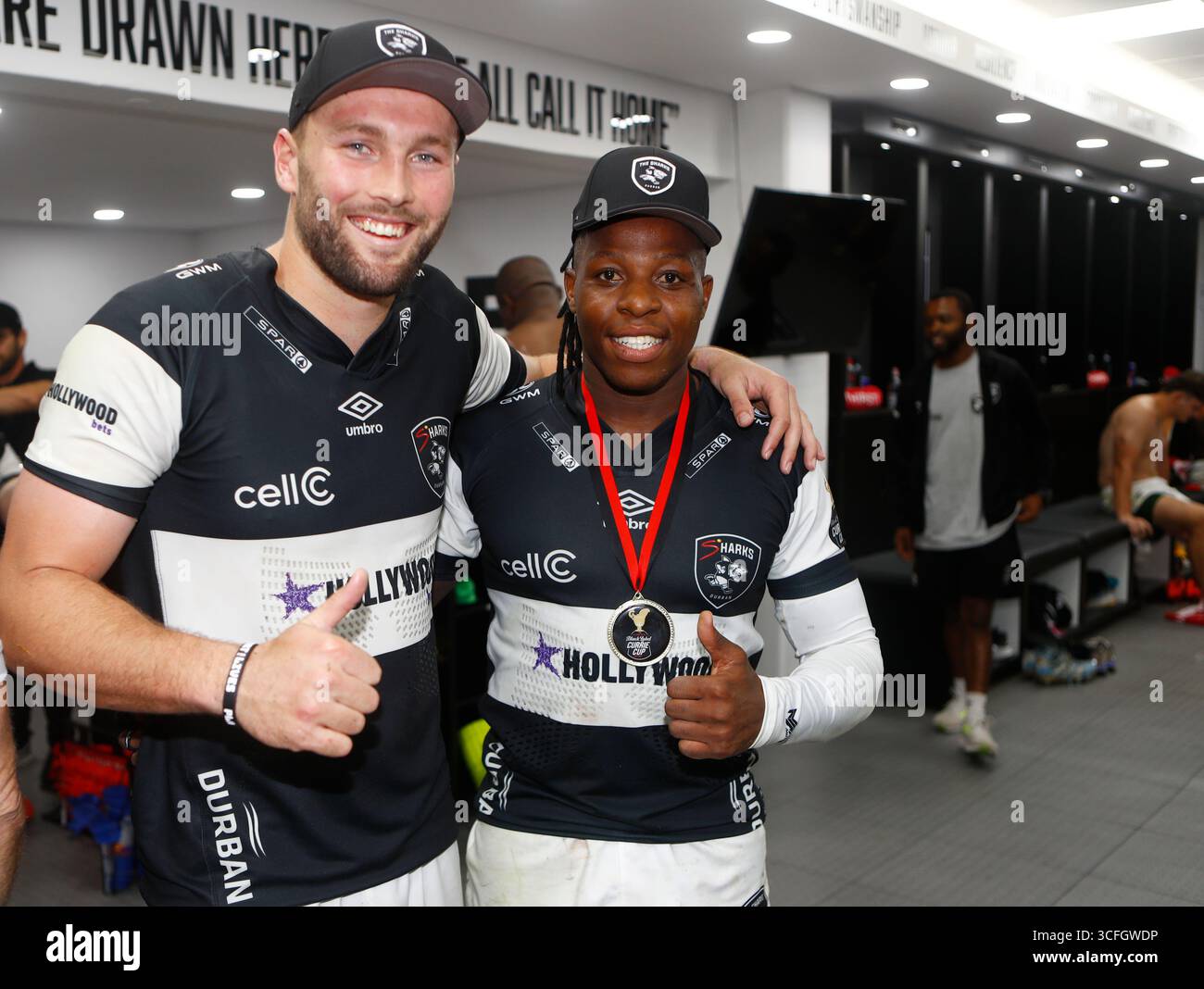 Nick Hatton of the Hollywoodbets Sharks with Phiko Sobahle of the ...