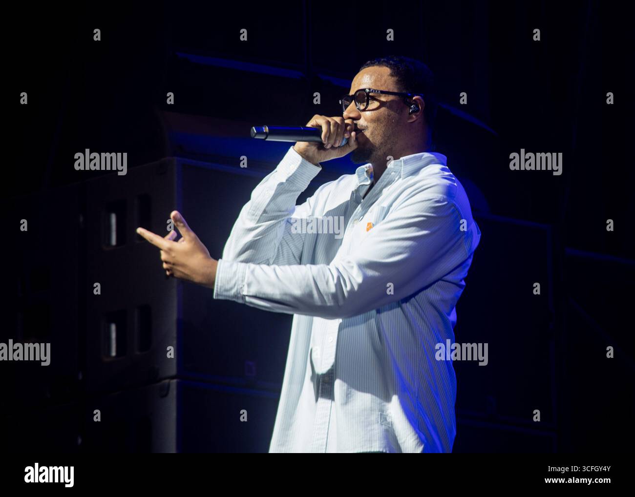 Reading, Berkshire. 22nd August 2025. AJ Tracey performs on the Chevron ...