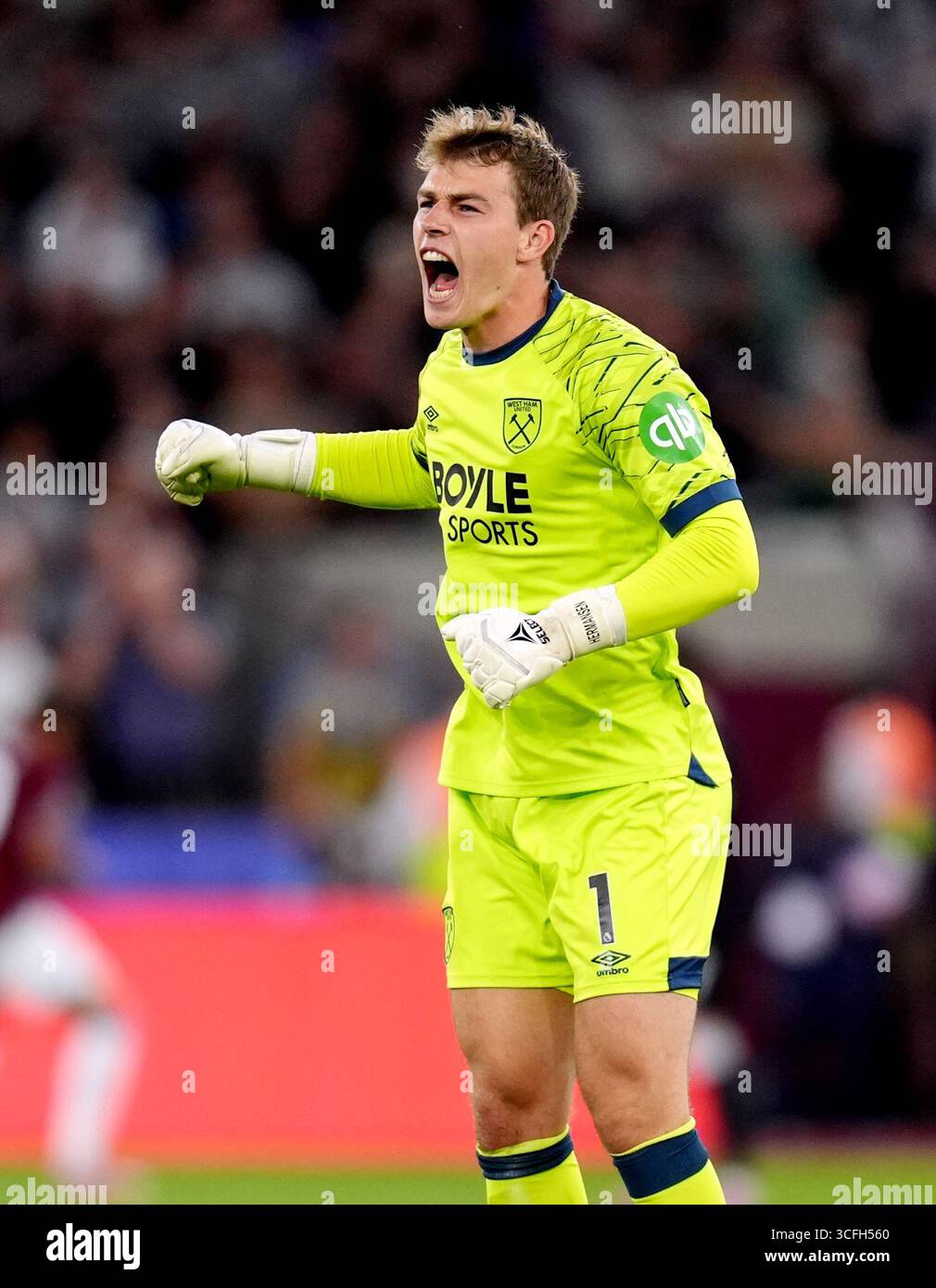 West Ham United goalkeeper Mads Hermansen during the Premier League ...