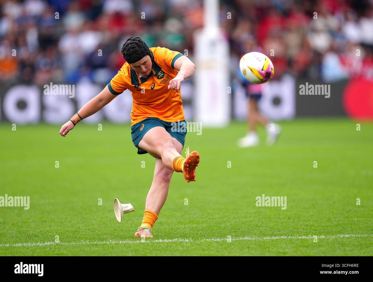 Australia's Samantha Wood converts a try during the Women's Rugby World ...