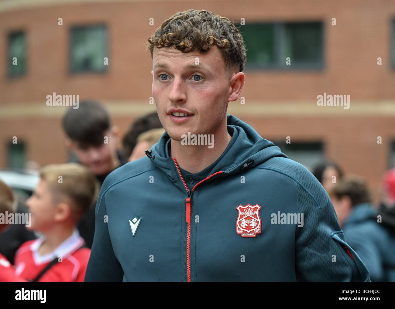 Wrexham???s Nathan Broadhead arrives ahead of the Sky Bet Championship ...