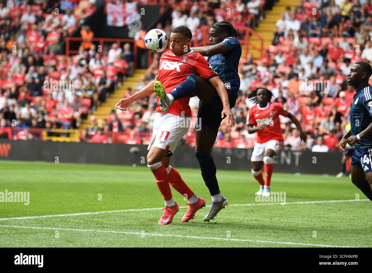 London, England. 23rd Aug 2025. Miles Leaburn and Caleb Okoli during ...