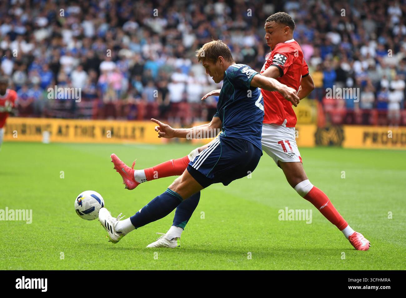 London, England. 23rd Aug 2025. Jannik Vestergaard and Miles Leaburn ...