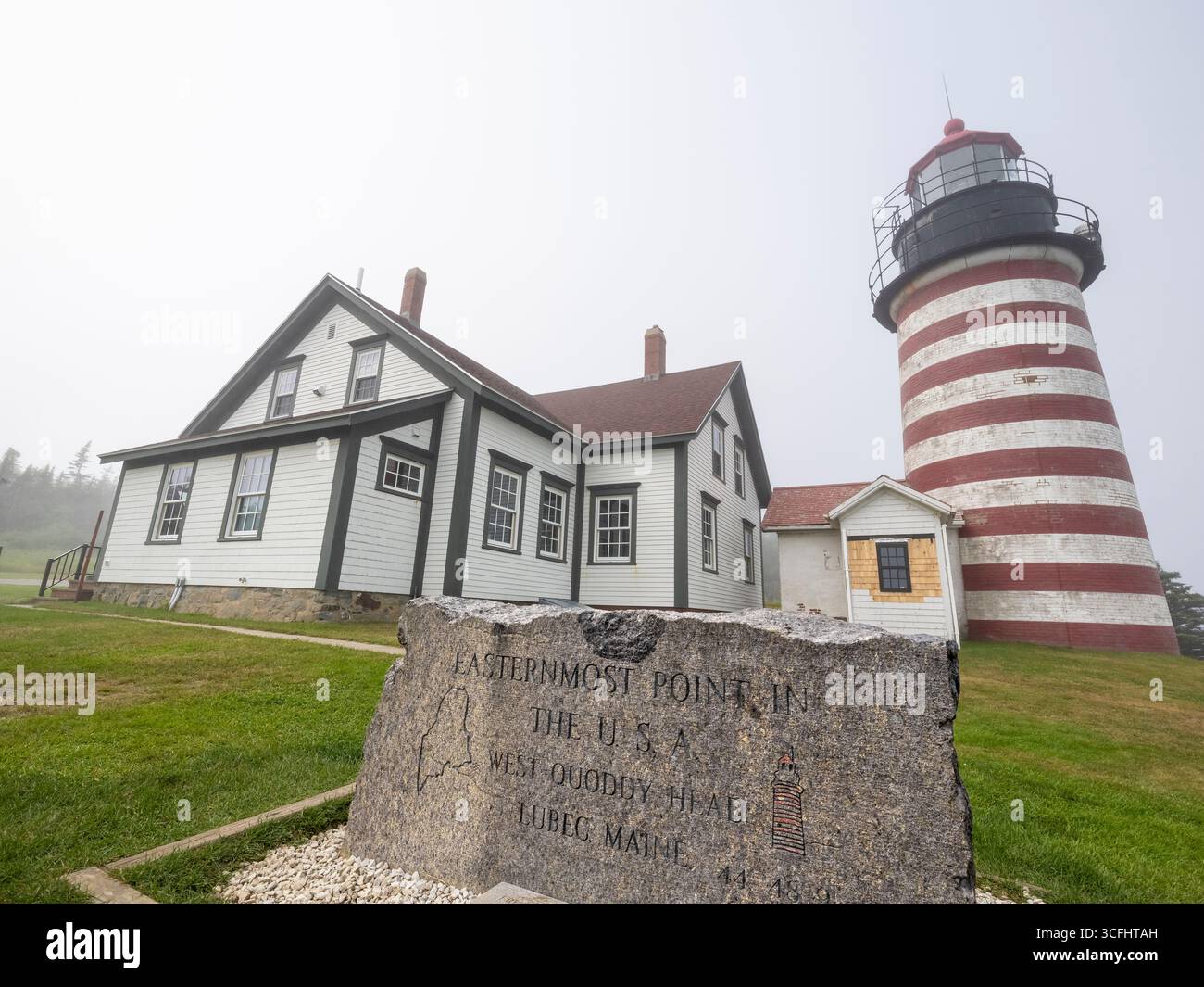 West Quoddy Head Lighthouse in Quoddy Head State Park in Lubec Maine is ...