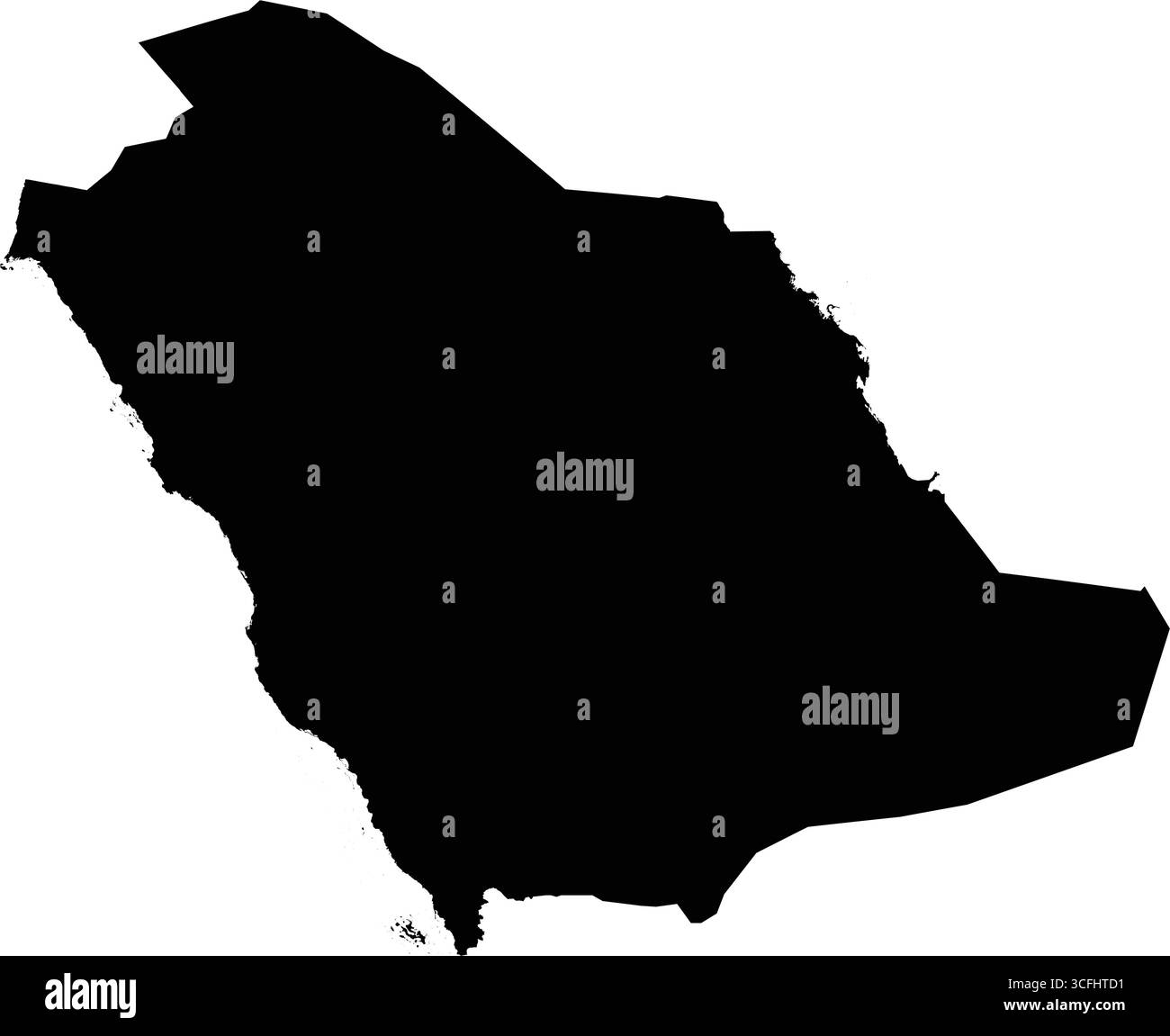 Editable vector black silhouette map of Saudi Arabia, highlighting its ...