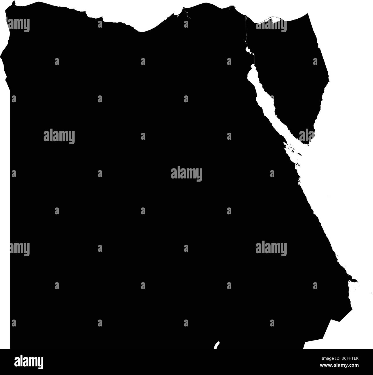 Editable black vector silhouette of Egypt, showing the Sinai Peninsula ...