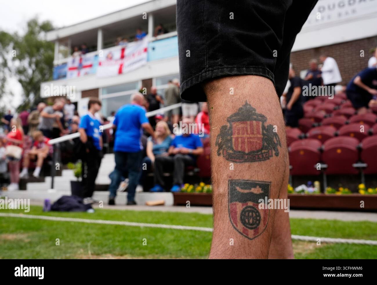 A Sunderland fan with a leg tattoo before the Premier League match at ...