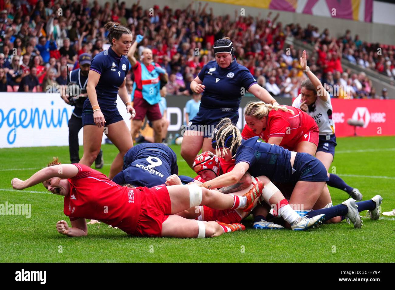 Wales' Alex Callender scores their side's first try of the game during ...