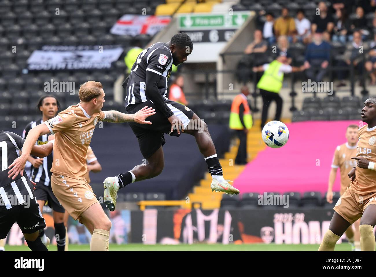 Matthew Dennis of Notts County heads wide of goal during the Sky Bet ...