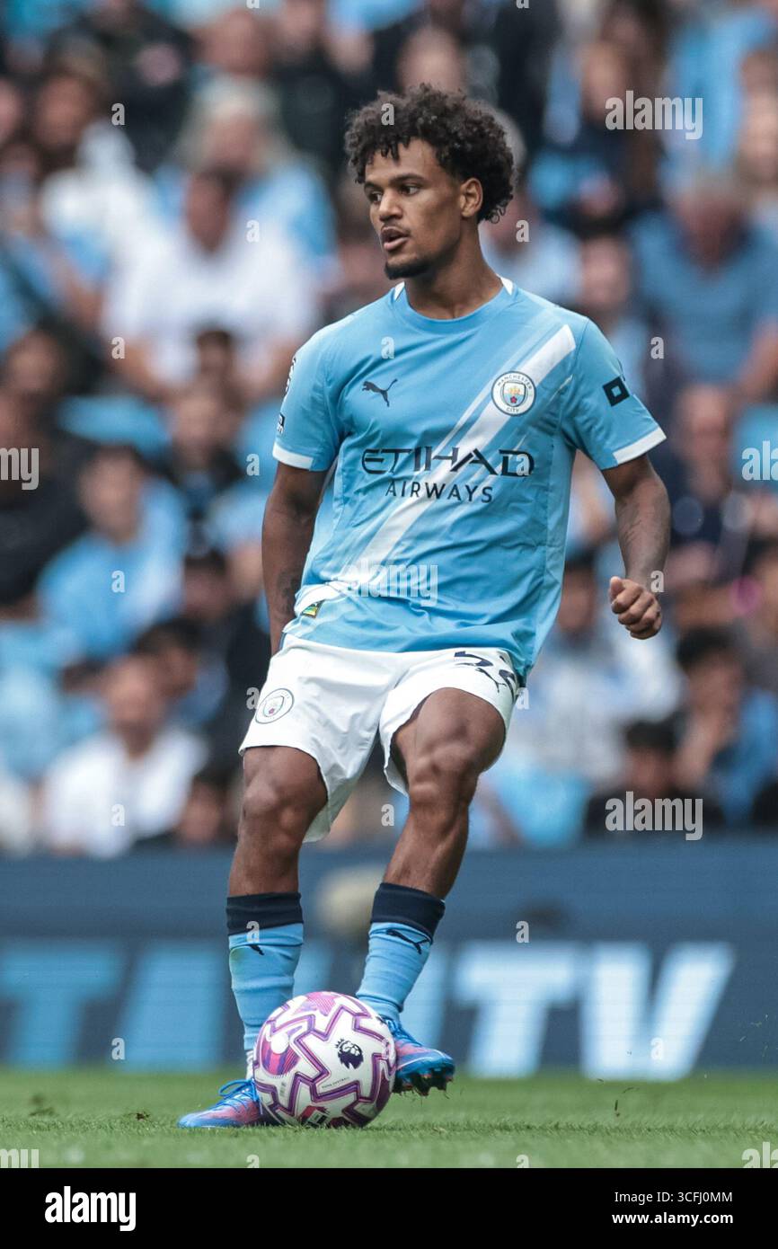 Oscar Bobb of Manchester City with the ball during the Premier League ...