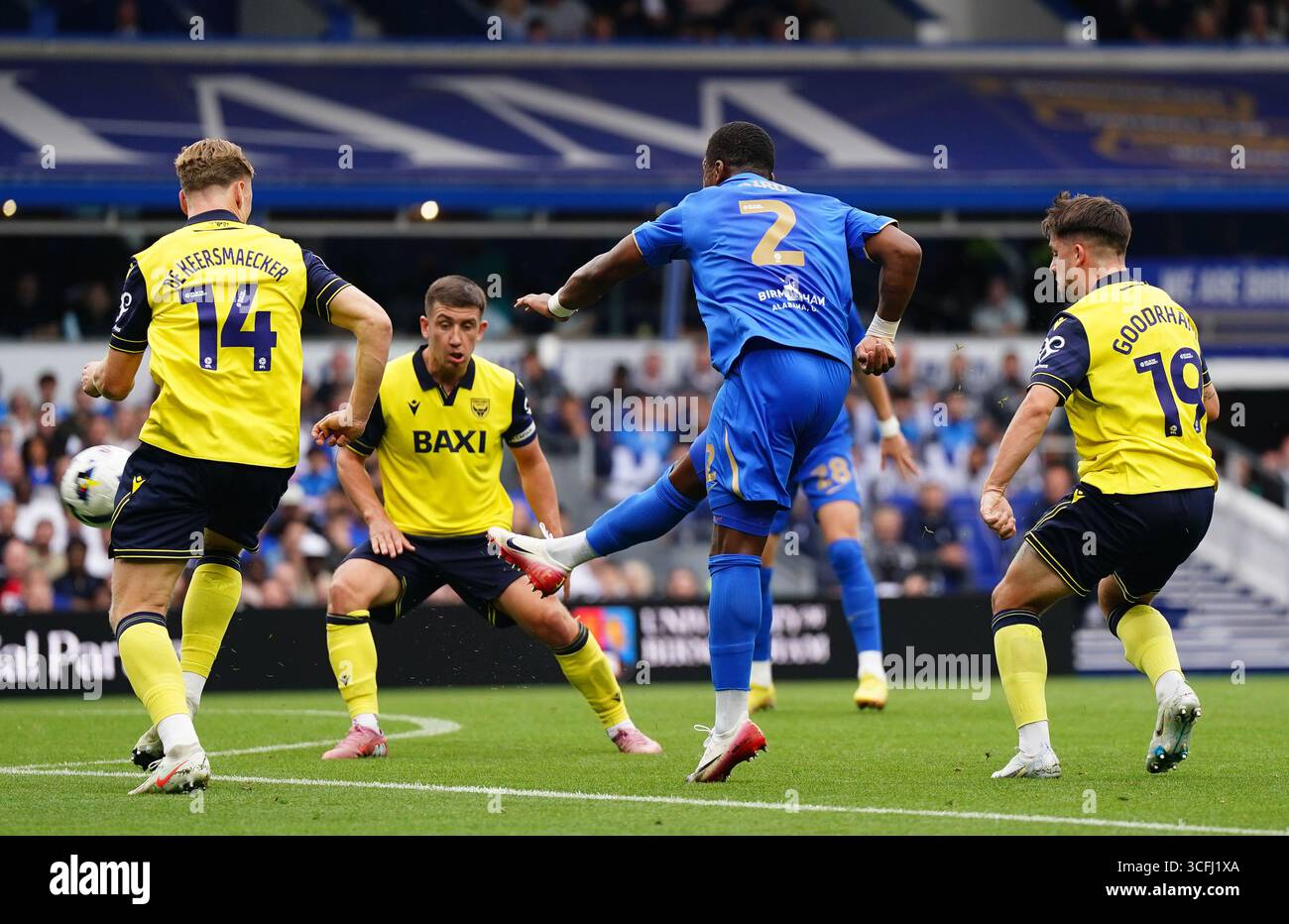 Birmingham City's Ethan Laird makes a shot on target during the Sky Bet ...