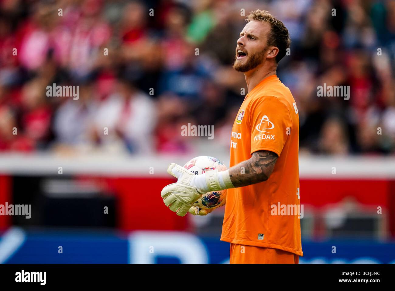 LEVERKUSEN, GERMANY - AUGUST 23: Bayer 04 Leverkusen goalkeeper Mark ...
