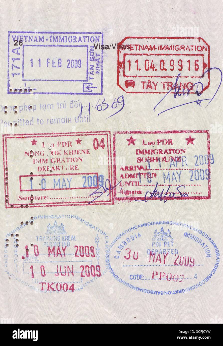 Stamps of entry and exit of many countries Stock Photo - Alamy
