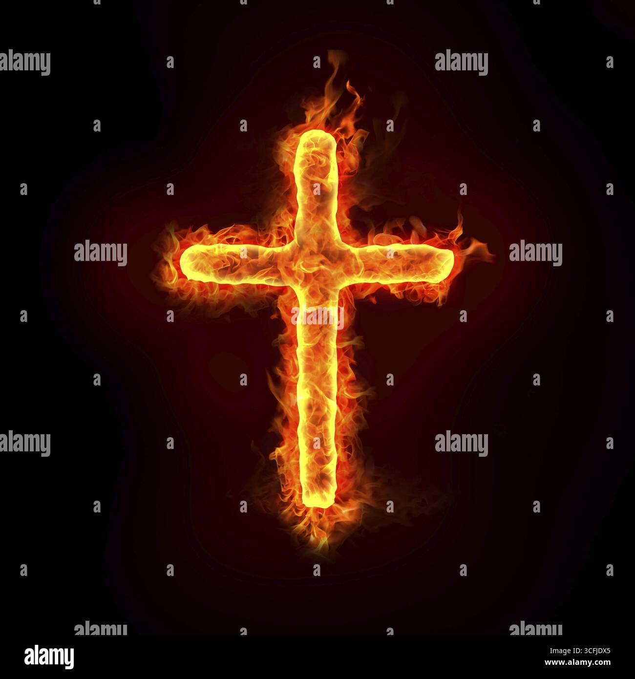 A burning christian cross sign with flames, for religion concepts Stock ...